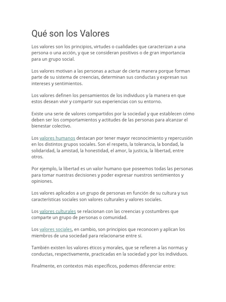 Definición y Tipos de Valores | PDF | Sociedad | Comportamiento