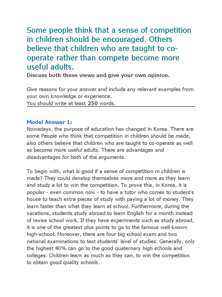 Some People Think That A Sense of Competition in Children Should Be ...