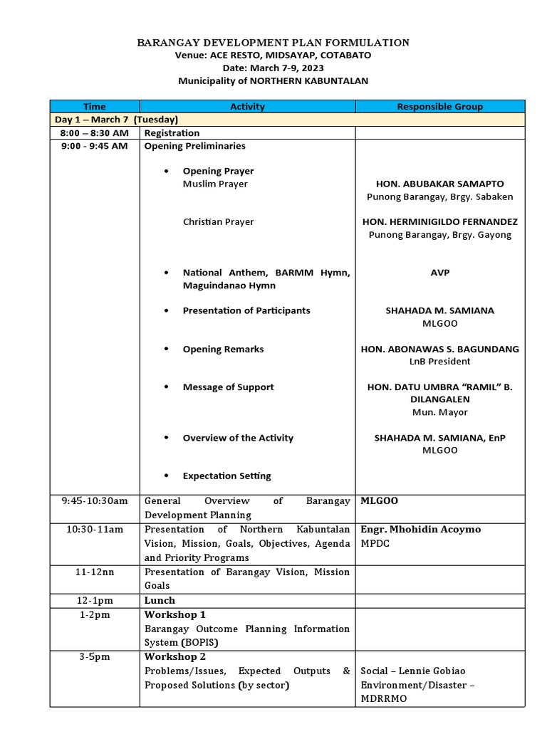 Formulating a Barangay Development Plan | PDF | Economies