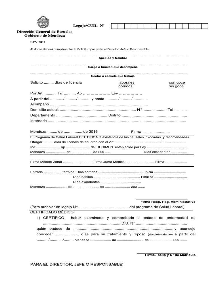 Formulario-De-Licencia-16 Mendoza | PDF