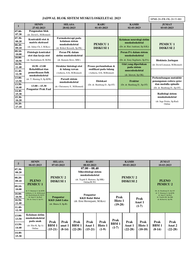 Jadwal Blok SMS 2023 | PDF