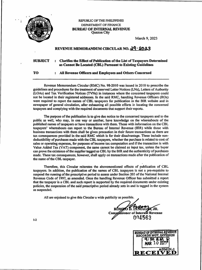 RMC No. 29-2023 | PDF