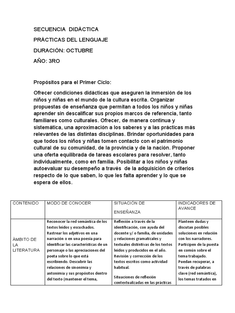 Secuencia Didáctica 3ro. Pl. Octubre | PDF | Palabra | Diccionario