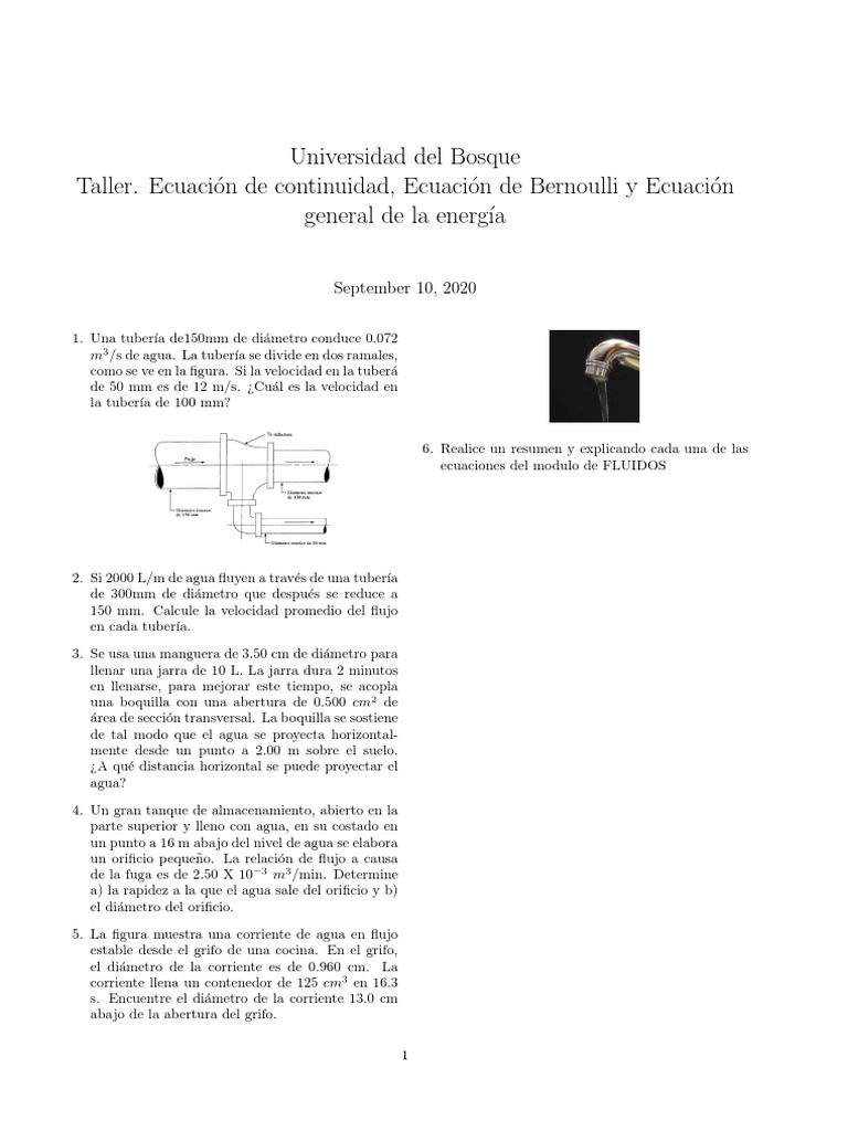 Taller 3 Continuidad y Bernoulli | PDF
