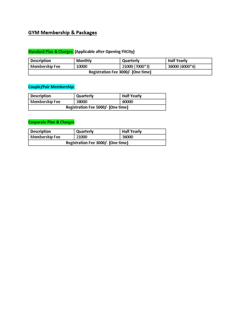Gym Membership Plans and Pricing | PDF