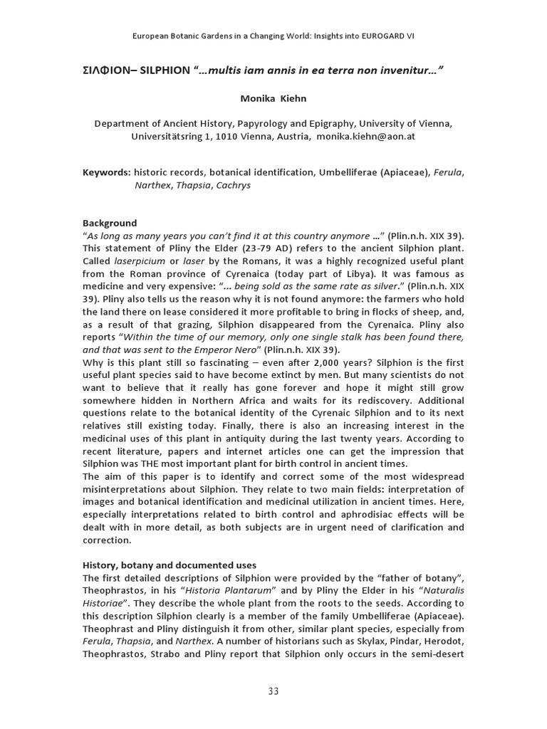 KIEHN Silphion Multis Iam Annis in Ea Terra Non Invenitur The Extintion ...