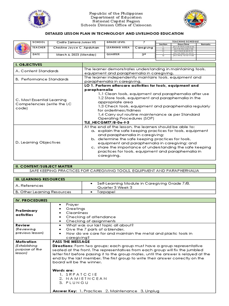 CG Week3 DLPCOPYDAY3 PDF | Download Free PDF | Teachers | Caregiver