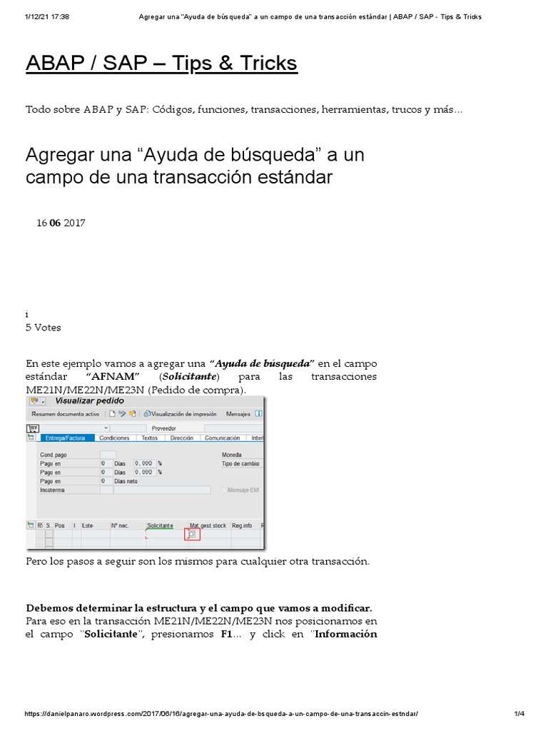 Agregar Una "Ayuda de Búsqueda" A Un Campo de Una Transacción Estándar - ABAP - SAP - Tips ...