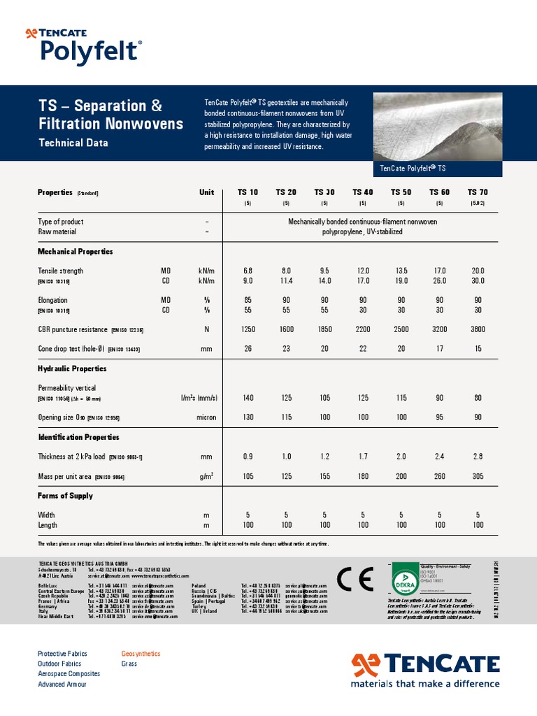 TenCate Polyfelt TS 5m TechnicalData EN 502102 | PDF | Nonwoven Fabric ...