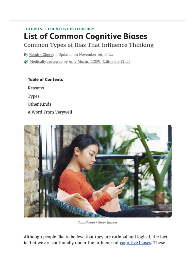 Cognitive Bias List - Common Types of Bias | PDF | Thought | Psychology