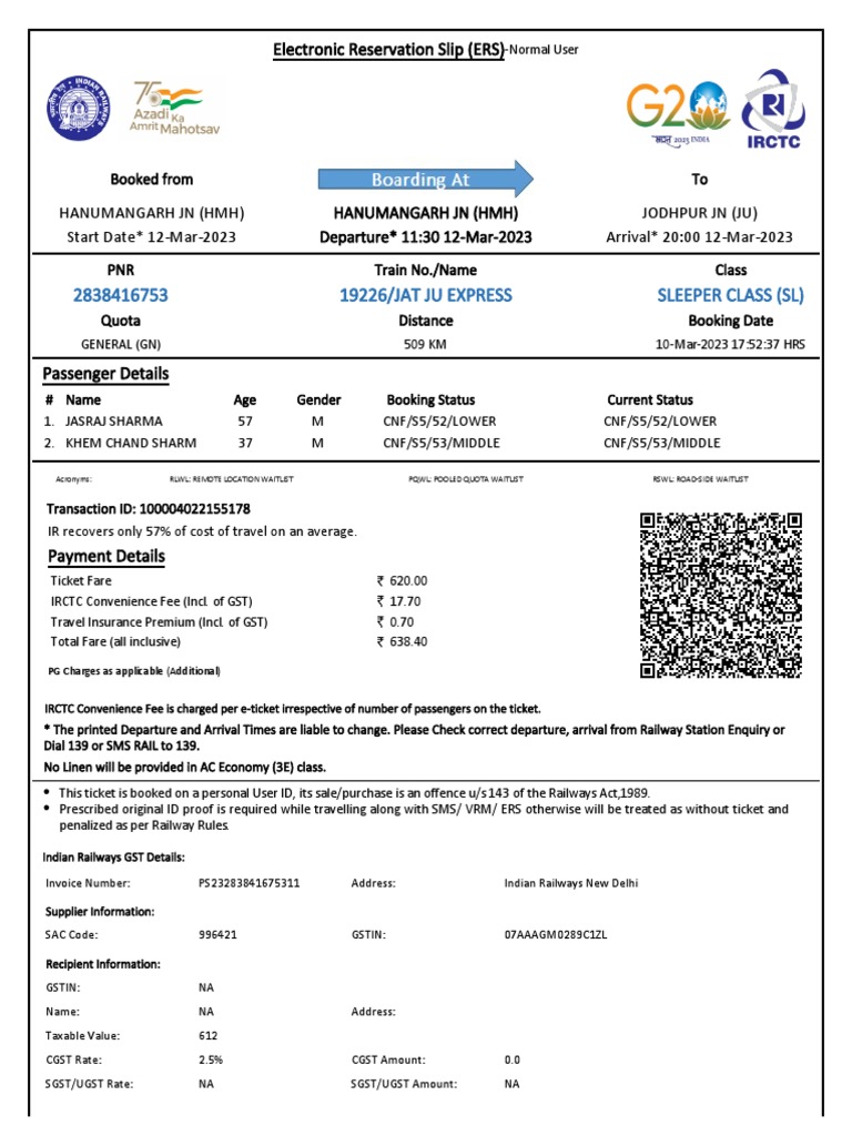 19226/jat Ju Express Sleeper Class (SL) | PDF | Identity Document