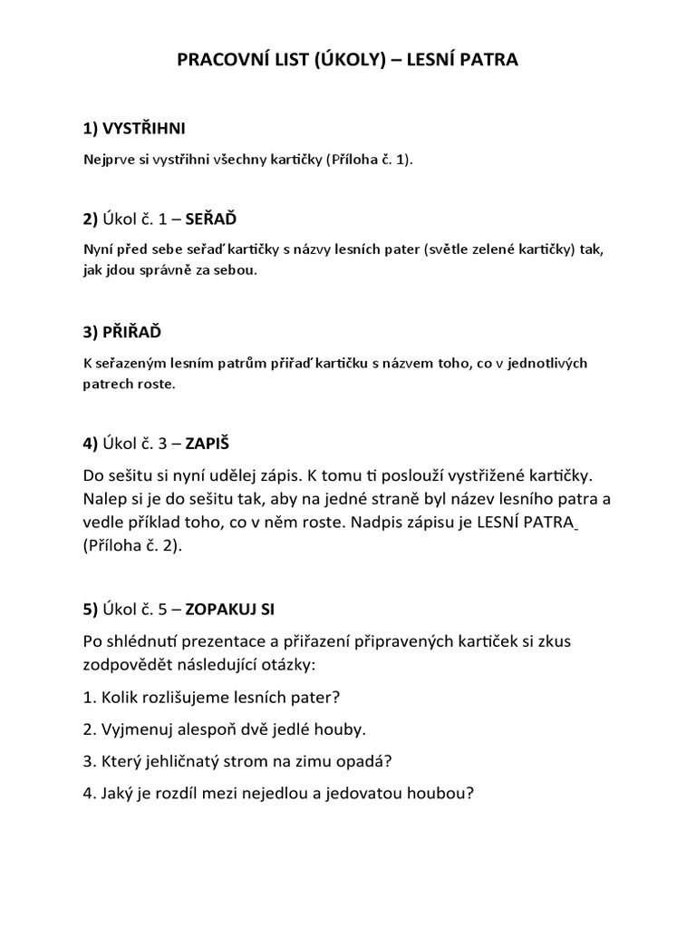 Lesní Patra - Pracovní List | PDF