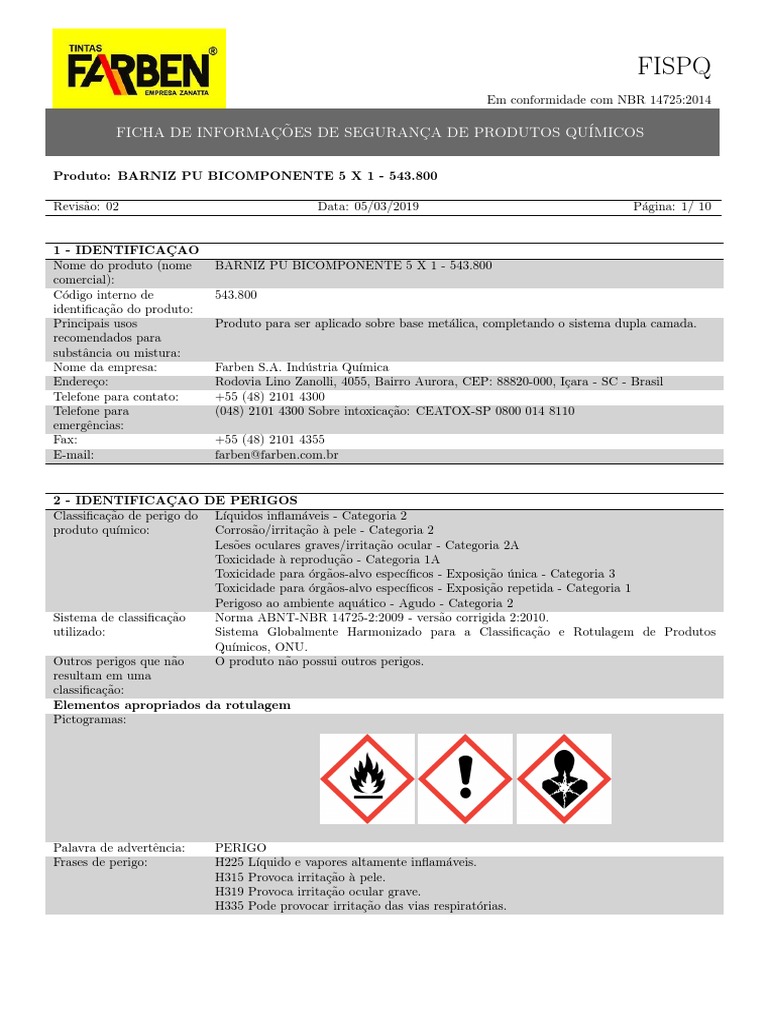 Fispq Barniz Pu Bicomponente 5 X 1 PDF | PDF | Nitrogênio | Calor