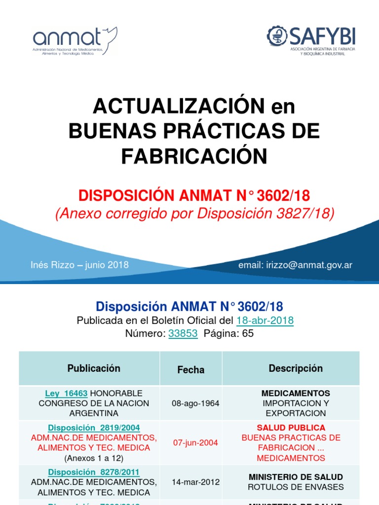 Actualización BPF ANMAT 3602/18 | PDF | Calidad (comercial ...