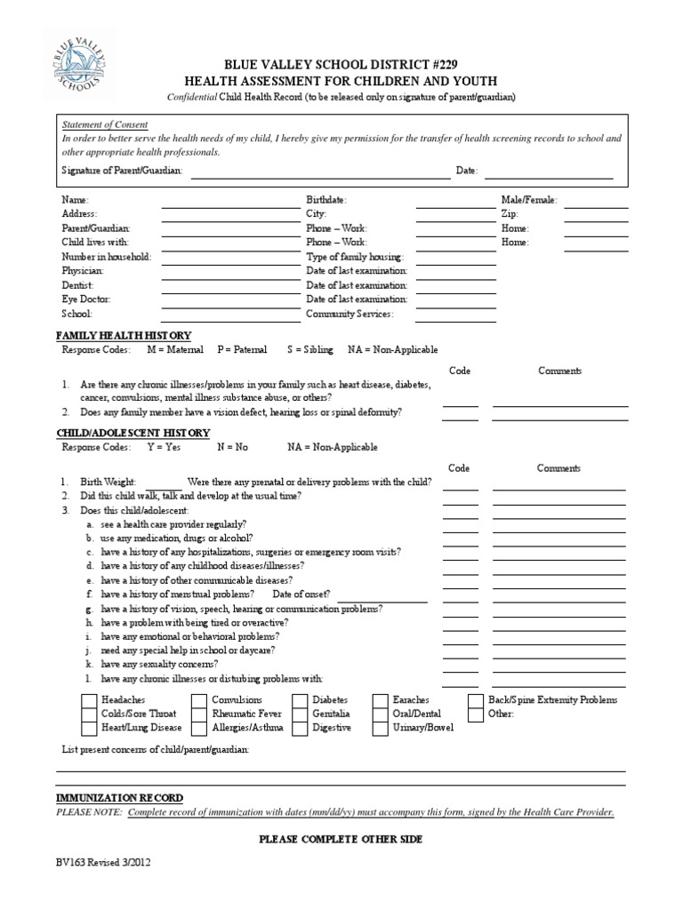 School District Health Assessment Form | PDF | Dietary Supplements ...