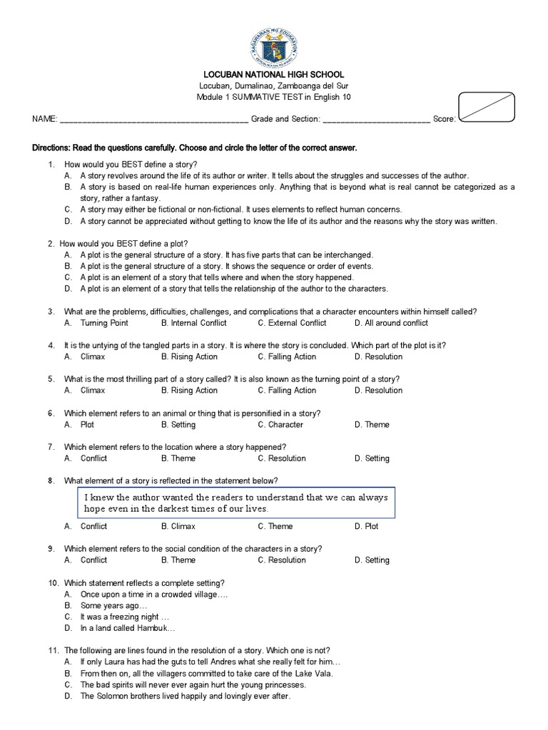 S1 Eng10 | PDF | Plot (Narrative)