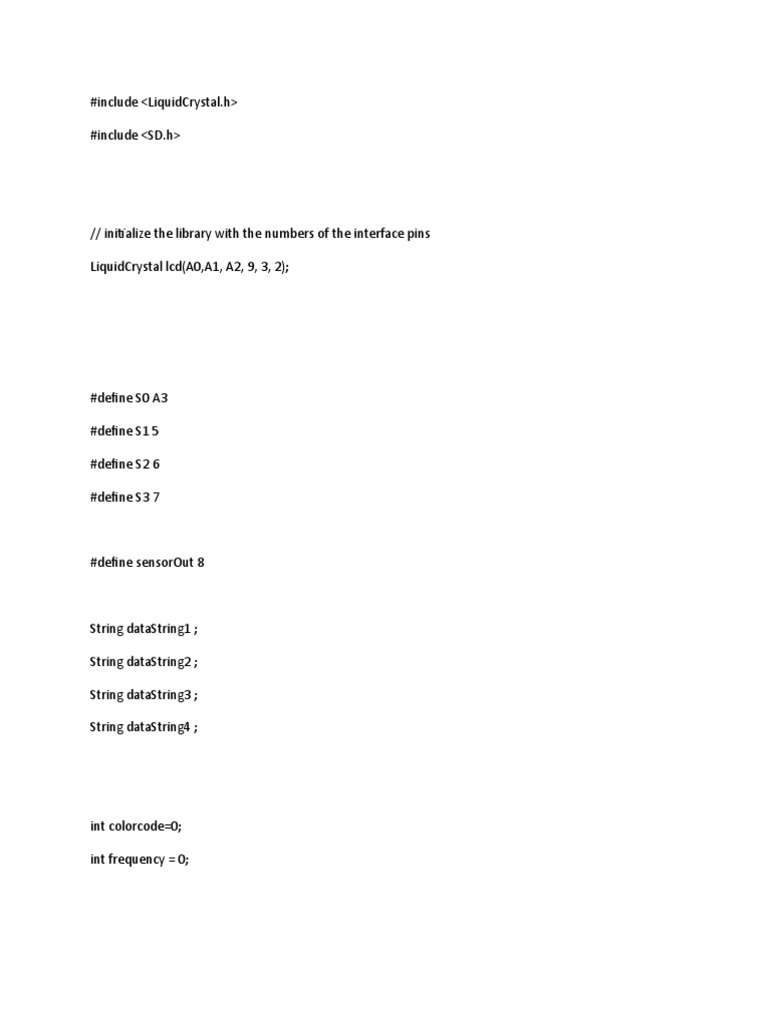 Color Sensor Code | PDF | Software Engineering | Computer Engineering Color Sensor Code | PDF | Software Engineering | Computer Engineering