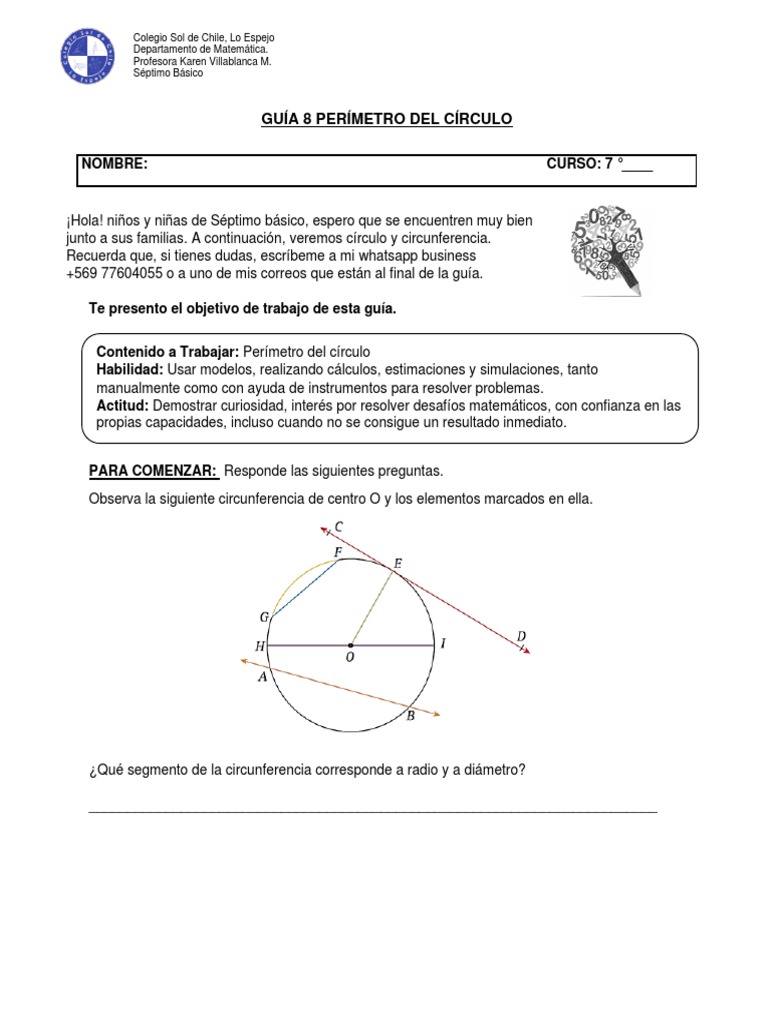 7º Básico Geometría Perimetro Del Circulo | PDF | Pi | Longitud