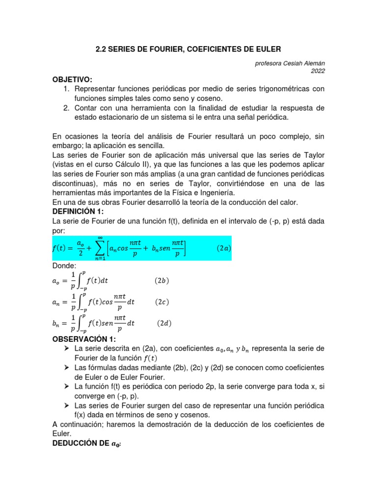 Series de Fourier y Coeficientes de Euler | PDF | Series de Fourier ...