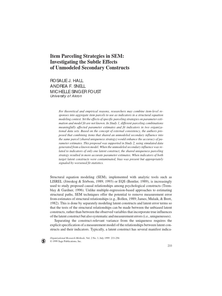 Item Parceling Strategies in SEM: Investigating The Subtle Effects of ...