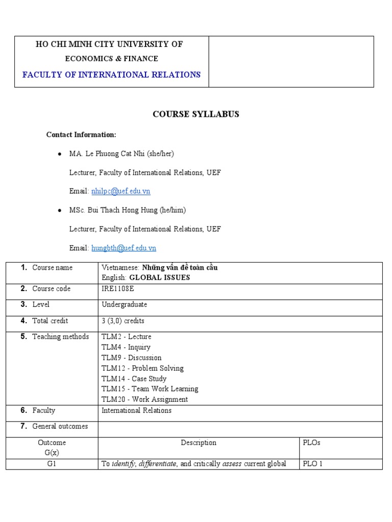 Global Issues - Course Syllabus | PDF | Academic Dishonesty | Plagiarism