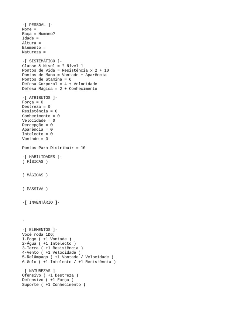 Ficha - Mana Core | PDF