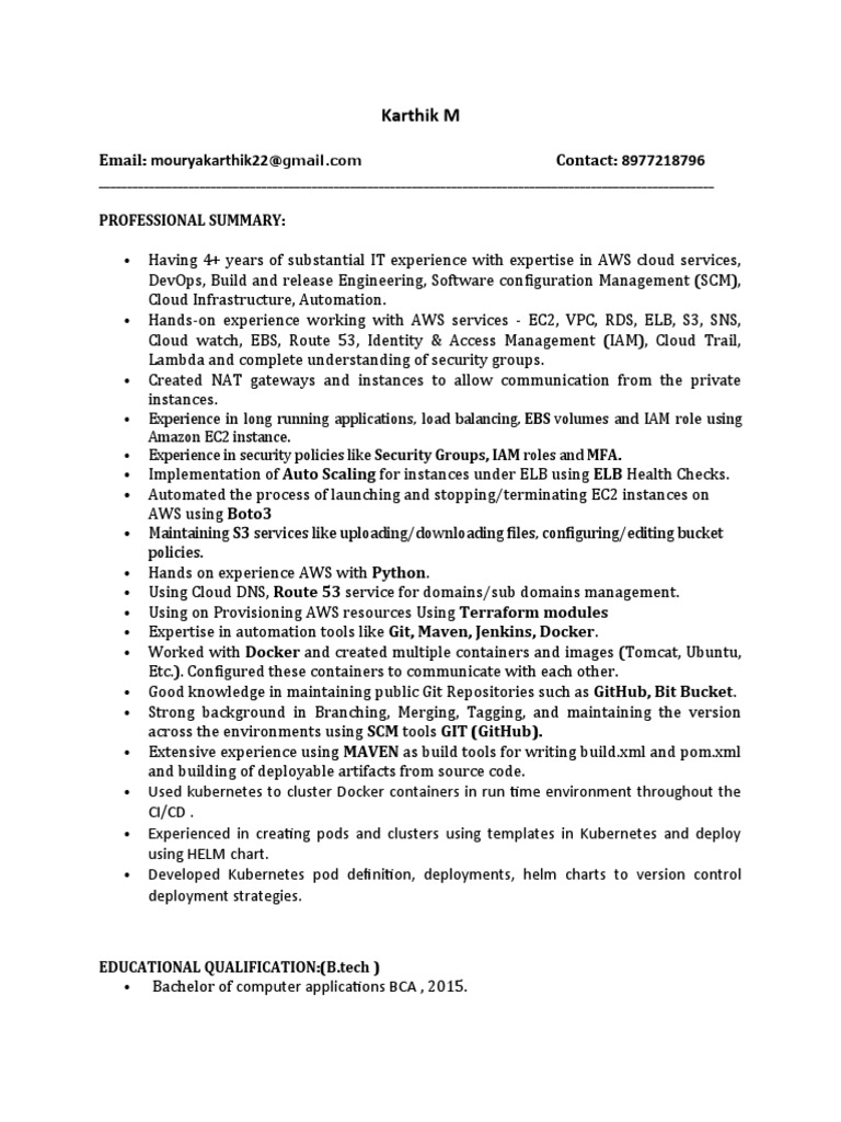 Karthik AwsDevops 4yrs Resume | PDF | Amazon Web Services | Cloud Computing