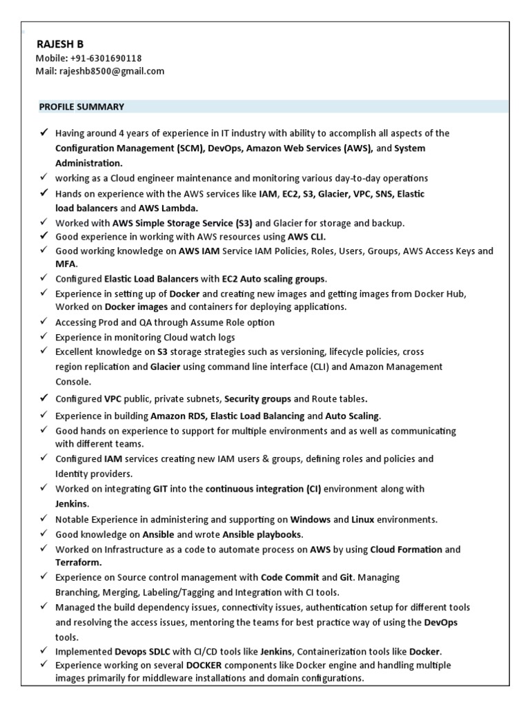 AWS Cloud Engineer Resume Summary | PDF | Amazon Web Services | Cloud Computing