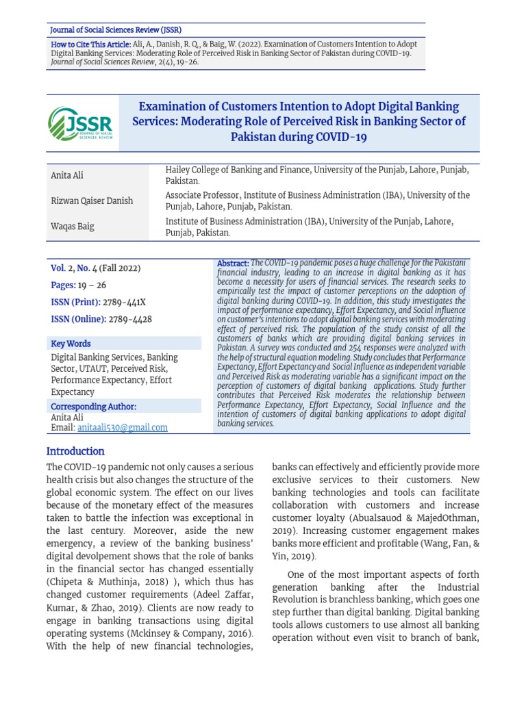 Digital Banking Adoption in Pakistan During COVID-19 | PDF | Risk ...