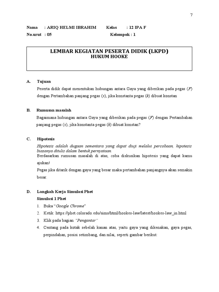 LKPD Hukum Hooke Phet | PDF | Metode & Bahan Ajar
