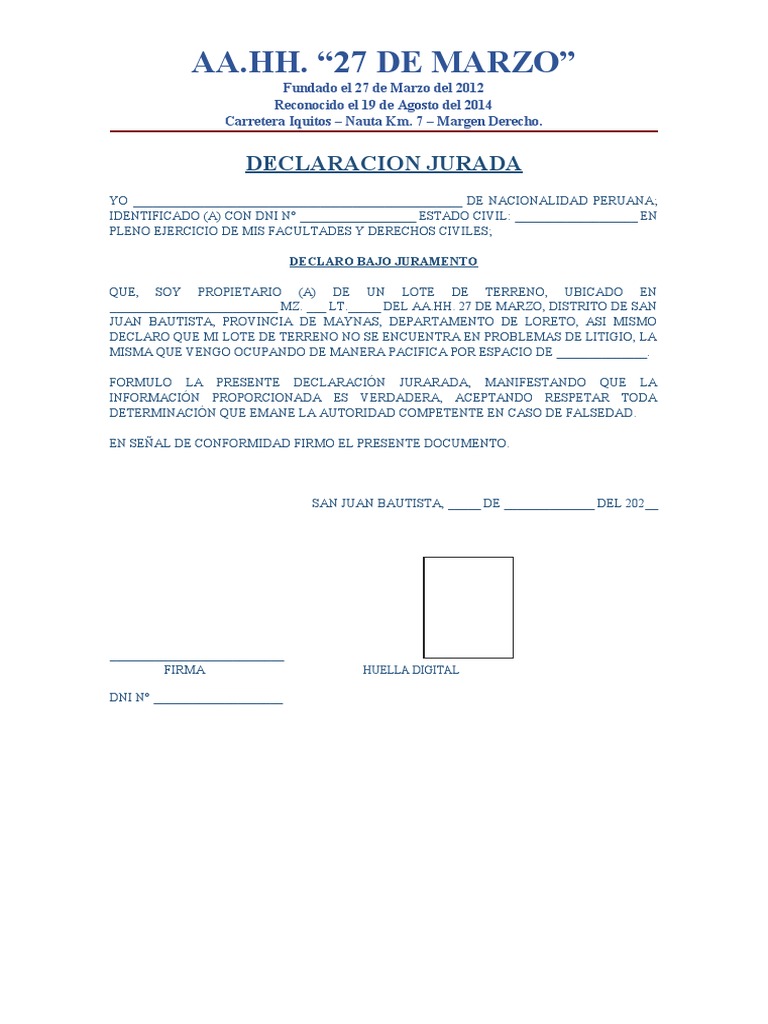 Formato Declaración Jurada | PDF