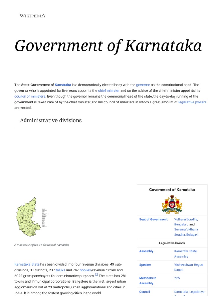 Government of Karnataka - Wikipedia | PDF | Government