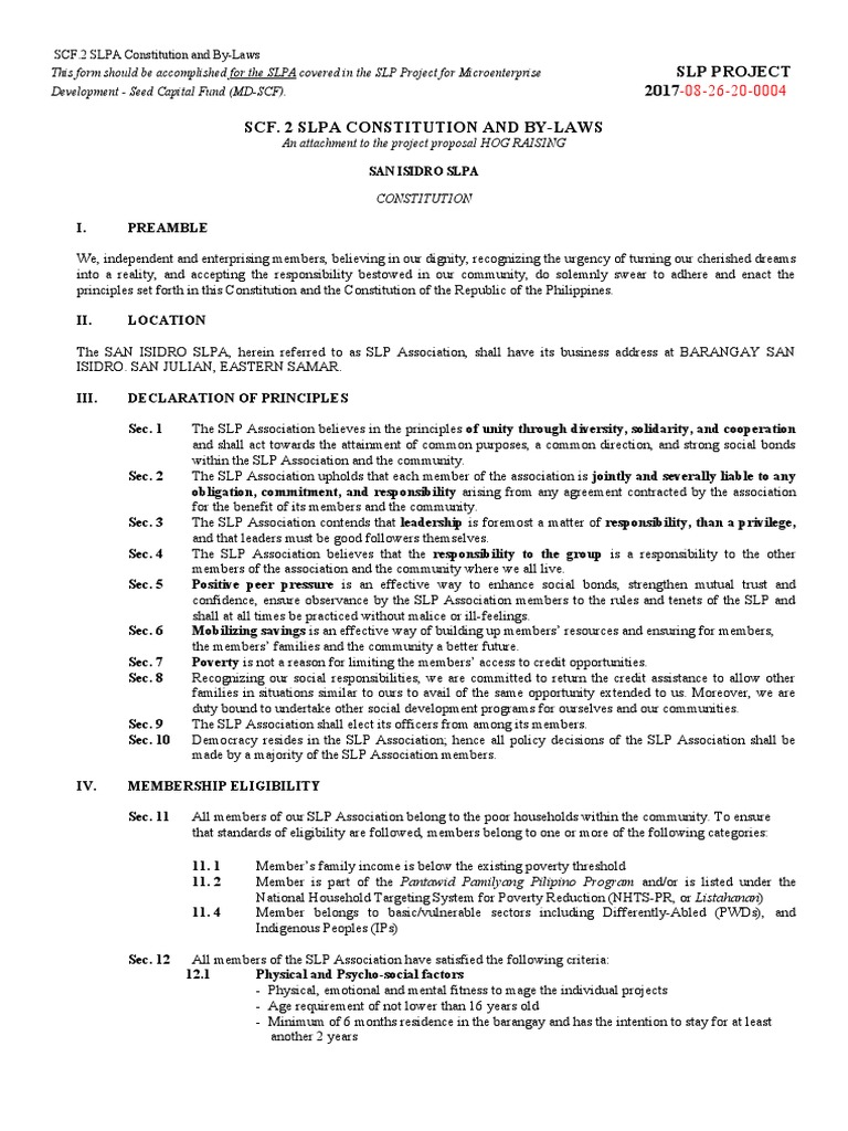 San Isidro SLPA Constitution & By-Laws | PDF | Poverty | Poverty ...