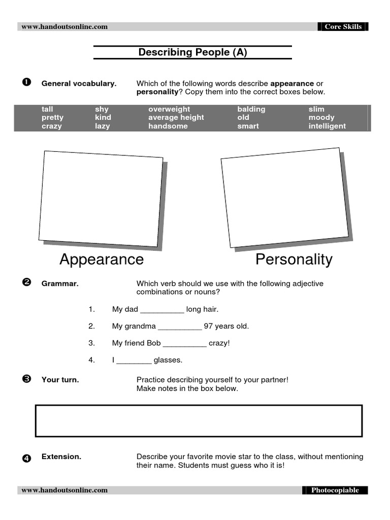 Adjectives of Appearance Personality Describing People | PDF ...