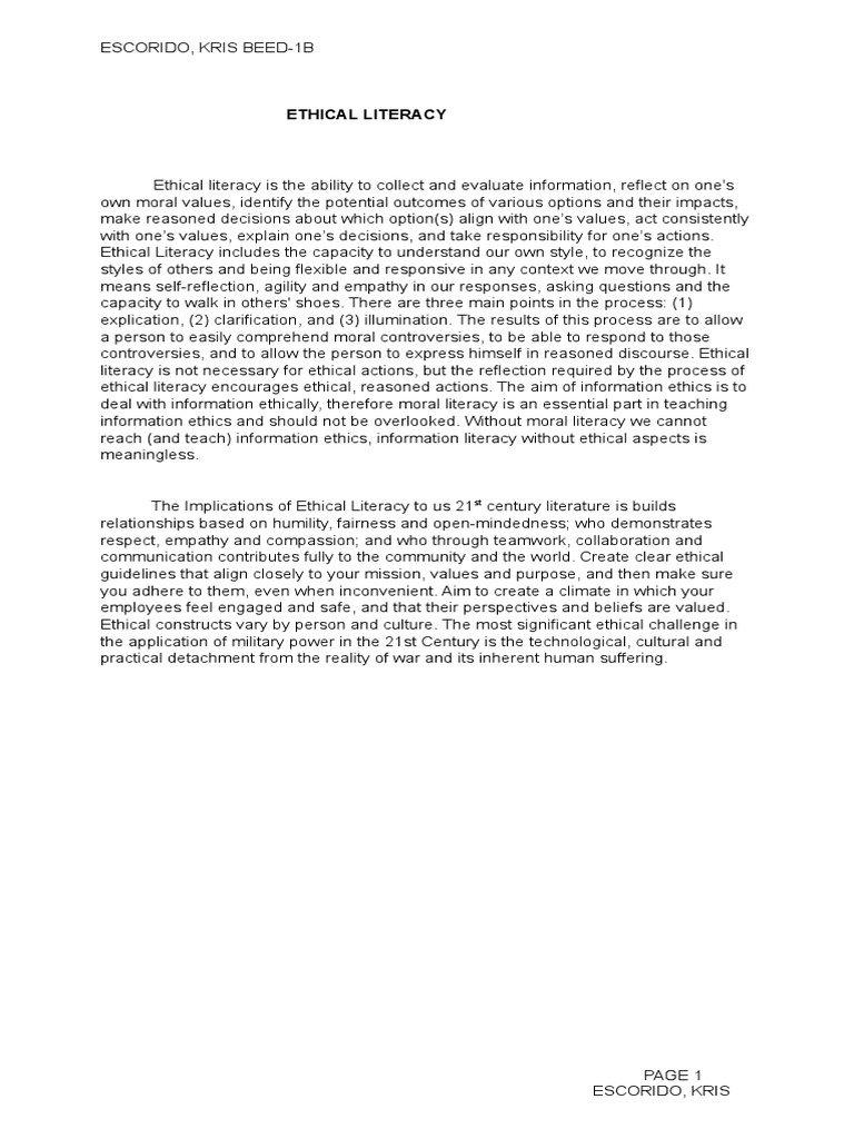 Ethical Literacy | PDF | Literacy | Empathy