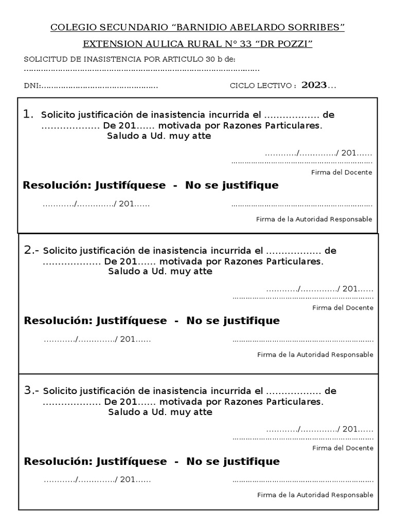 Planilla de Justif de Inasistencias Docentes (PDF - Io) | PDF