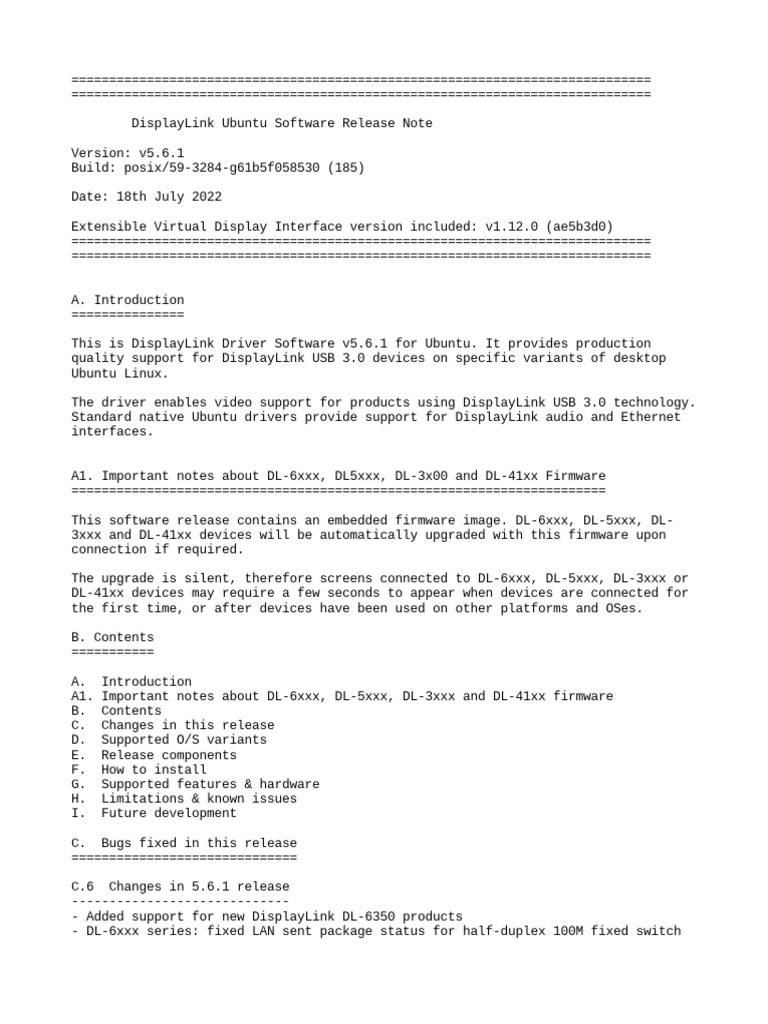 DisplayLink USB Graphics Software For Ubuntu 5.6.1-59.185-Release Notes ...