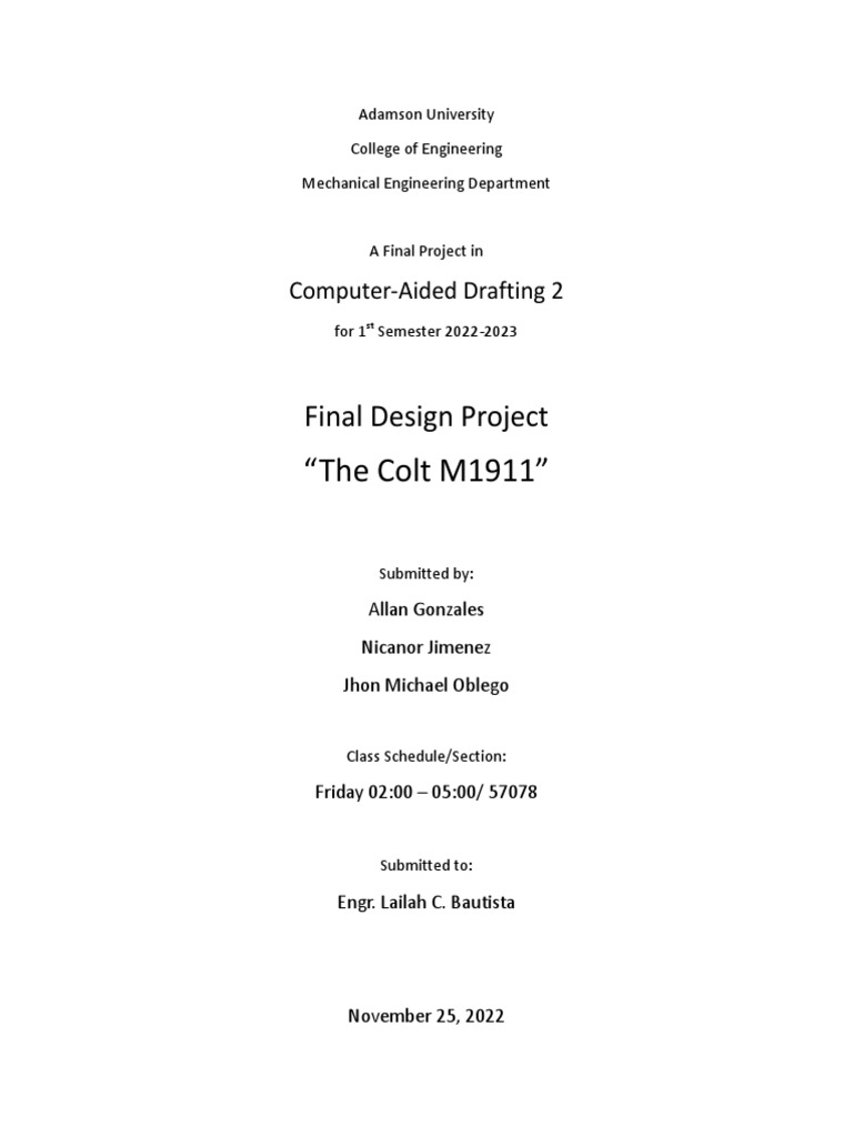 Final Design Project Report Group 4 m1911 | Download Free PDF | Handgun | Revolver