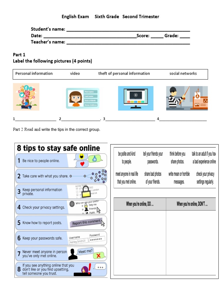English Exam Sixth Grade Second Trimester PDF | PDF