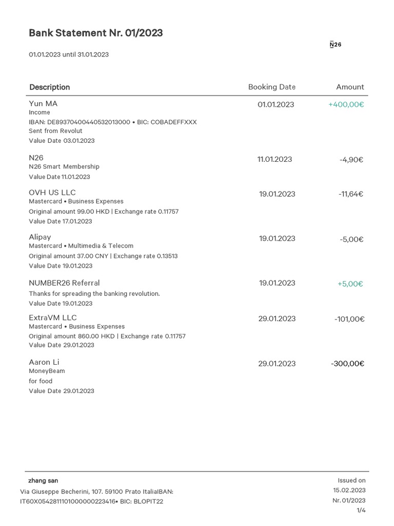N26 Statement | PDF | Financial Technology | Finance & Money Management