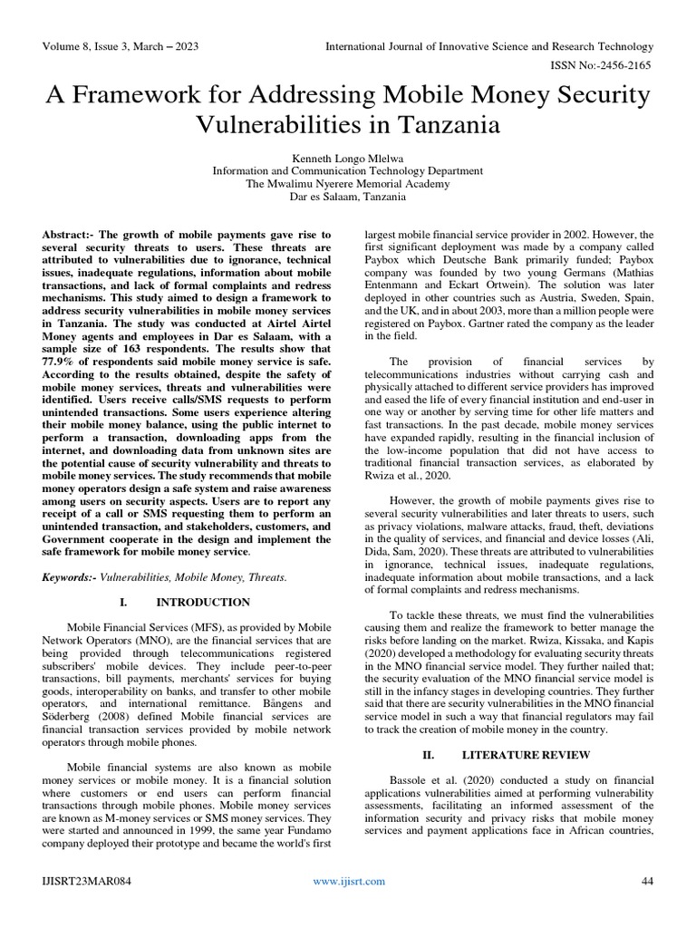 Mobile Money Security Framework in Tanzania | PDF | Security | Computer ...