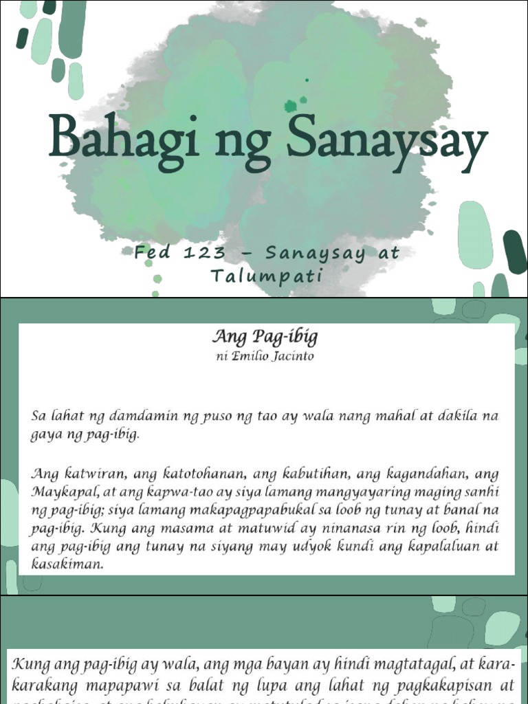 FEd 123 - Bahagi NG Sanaysay PDF | PDF