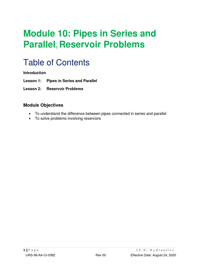 Module 10 Pipes in Series and Parallel Reservoir Problems | PDF ...