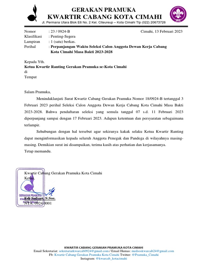 23-Perpanjangan Waktu Seleksi Anggota DKC PDF | PDF