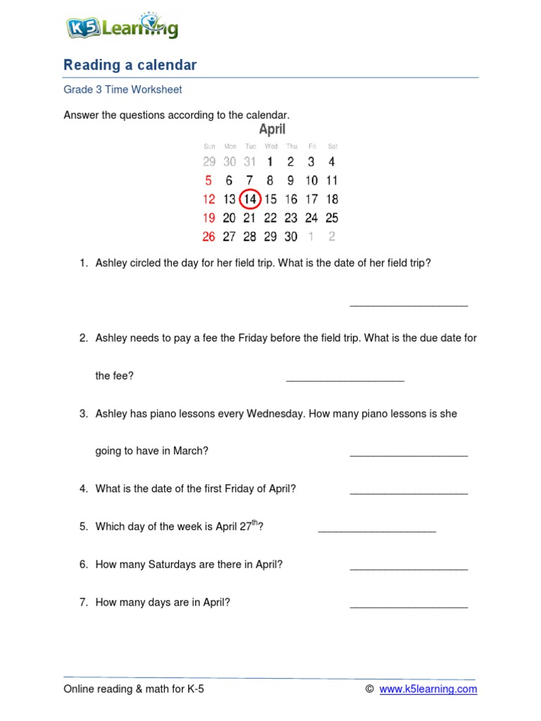 Grade 3 Calendar Reading B | PDF