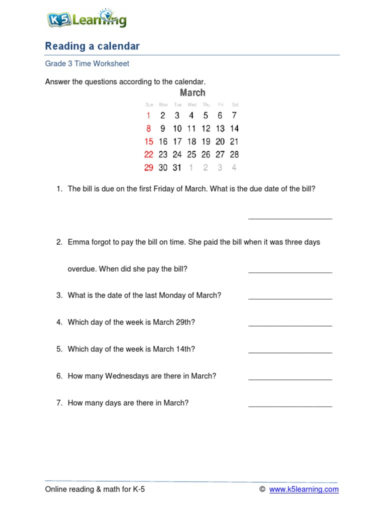 Grade 3 Calendar Reading A | PDF