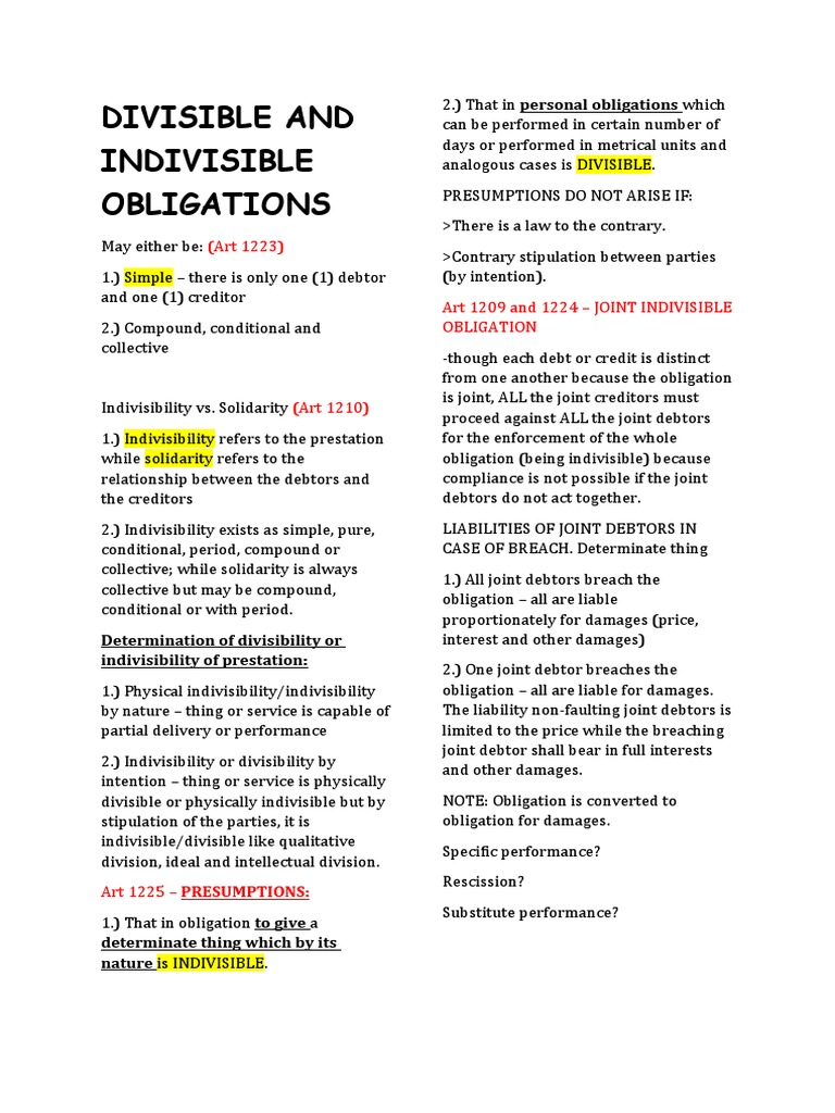Divisible and Indivisible Obligations | PDF | Liquidated Damages | Damages