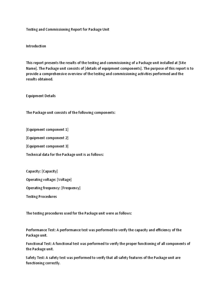 Testing and Commissioning Report For Package Unit | PDF | Verification ...
