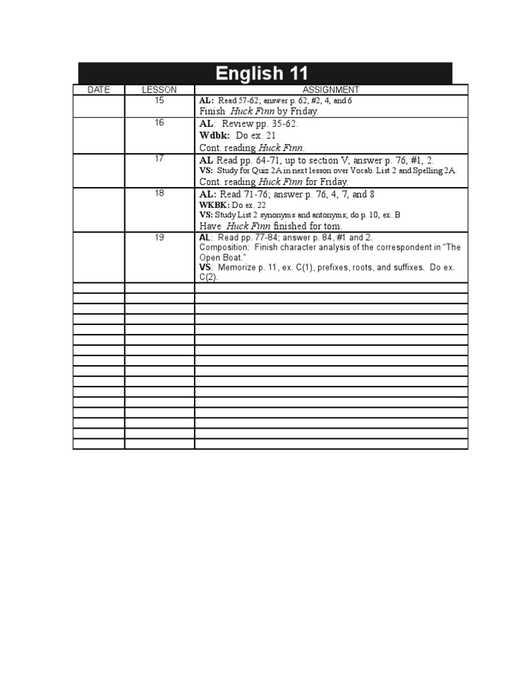 English 11 Weekly Lesson Plan | PDF