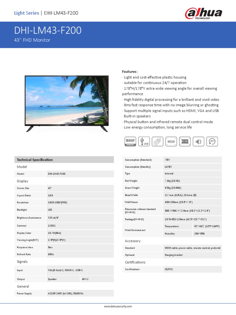 DHI LM43 F200 - Datasheet | PDF | Computer Monitor | Hdmi